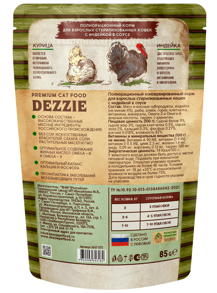 Корм DEZZIE для стерилизованных кошек — это премиум качество ...